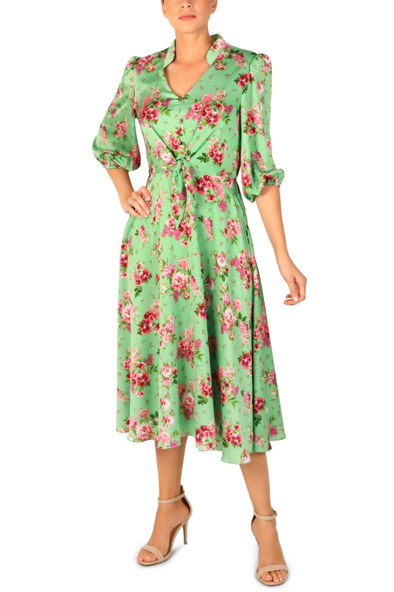 Julia Jordan Floral-Print Tie-Waist Midi Charmeuse Dress – Immediate Apparel
